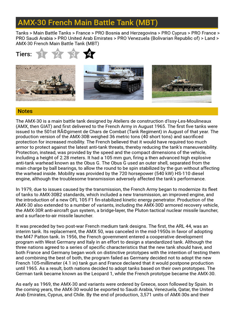 AMX-30 French Main Battle Tank (MBT) | PDF | Armoured Fighting Vehicles | Flight