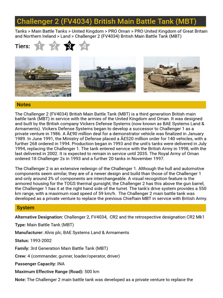 Challenger 2 (FV4034) British Main Battle Tank (MBT) | PDF | Tanks | Gun Barrel