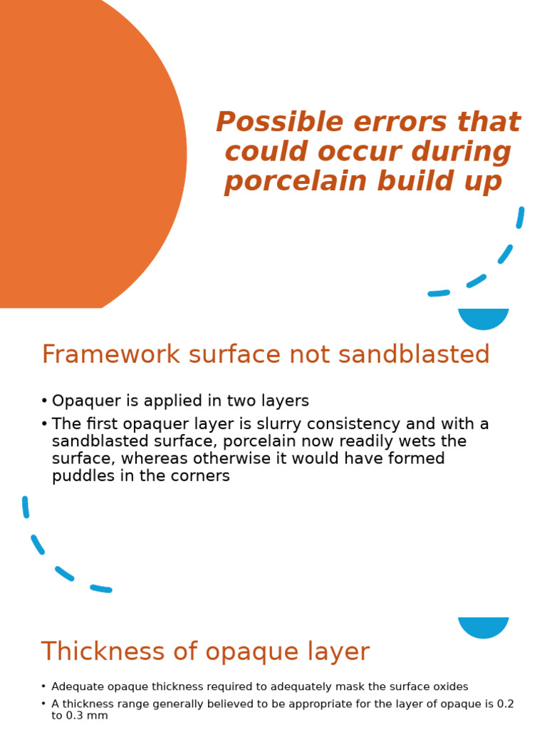 Errors During Porcelain Build Up | PDF | Tooth Enamel | Materials Errors During Porcelain Build Up | PDF | Tooth Enamel | Materials