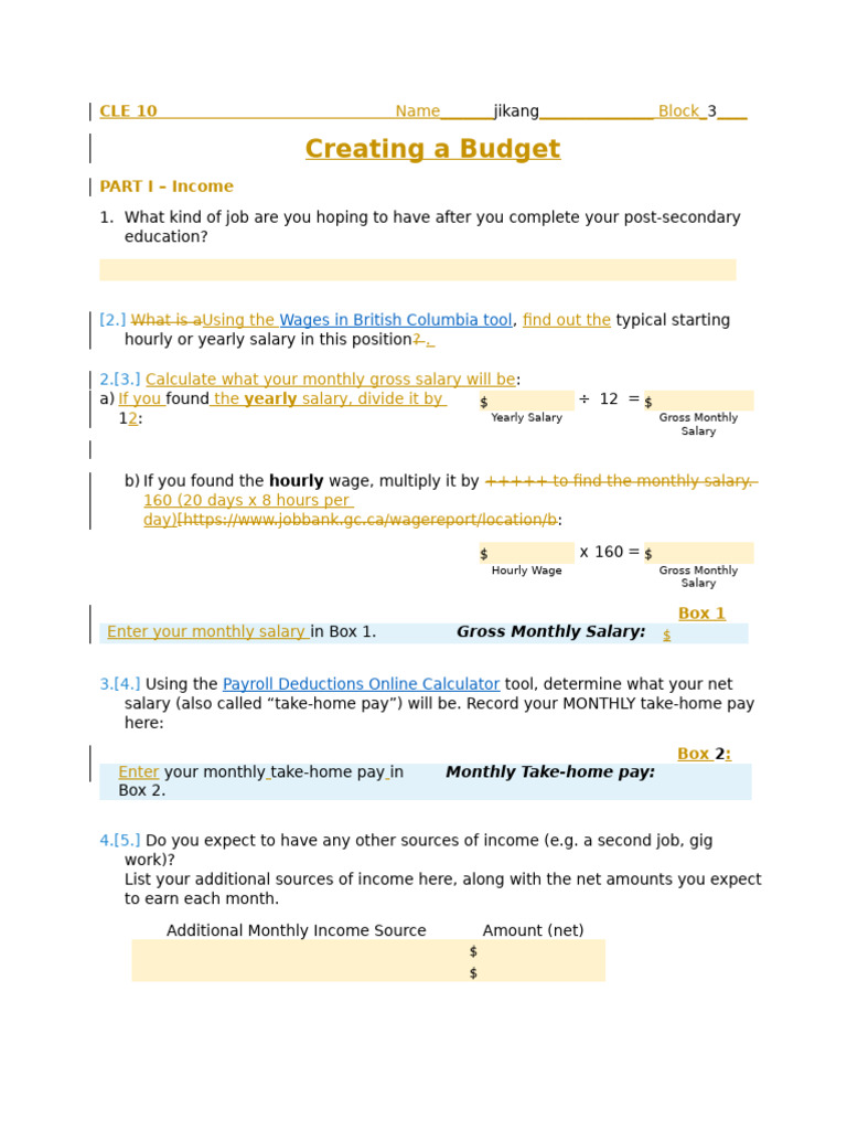 Creating A Budget - Part I Income | PDF | Career & Growth | Finance ...