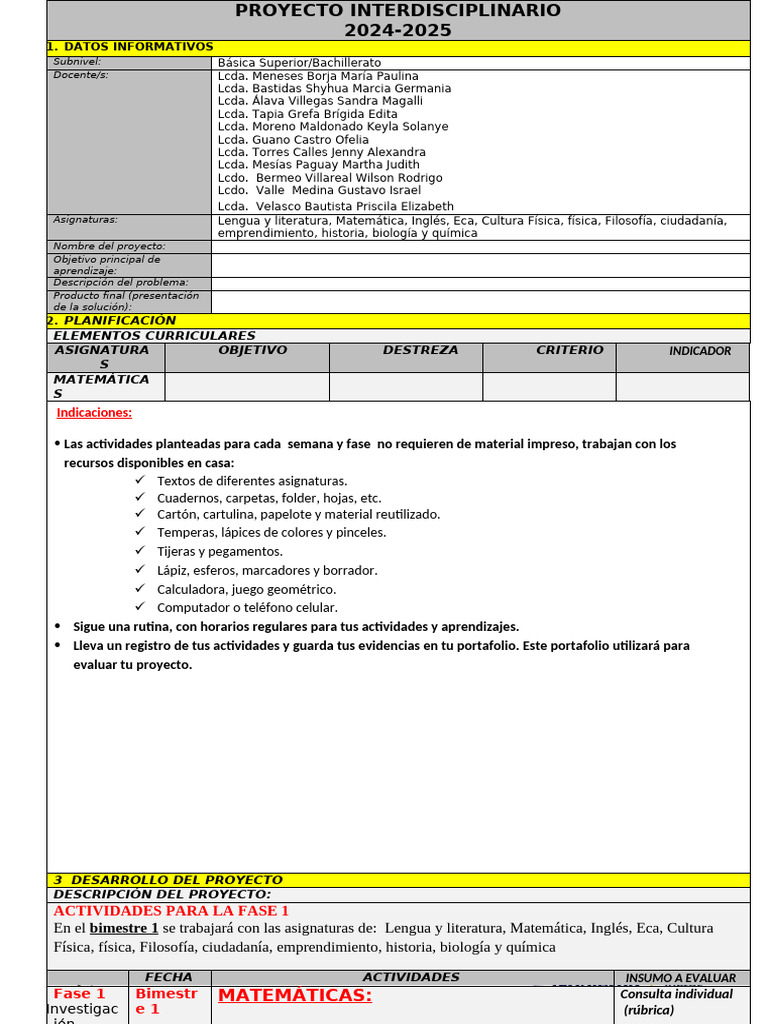 ACTIVIDADES PROYECTO INTER MATE 1ero C | PDF