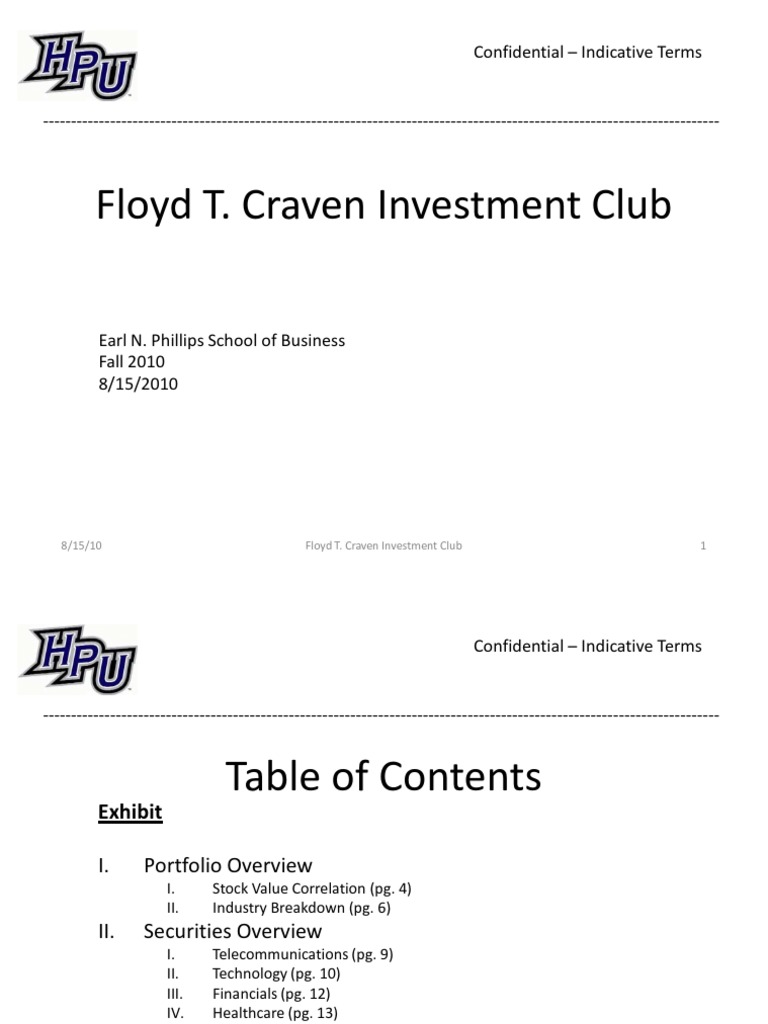Investment Club Presentation | PDF | Diversification (Finance) | Investing