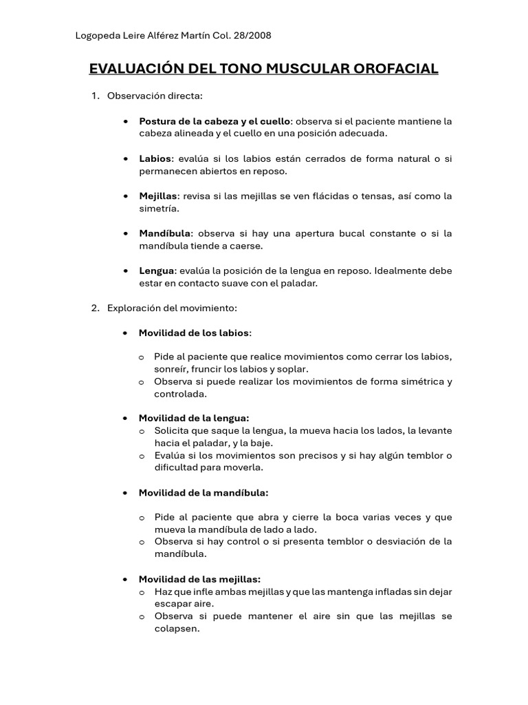 Evaluación del Tono Muscular Orofacial | PDF | Boca
