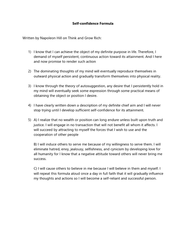 Self Confidence Formula | PDF | Self-Improvement