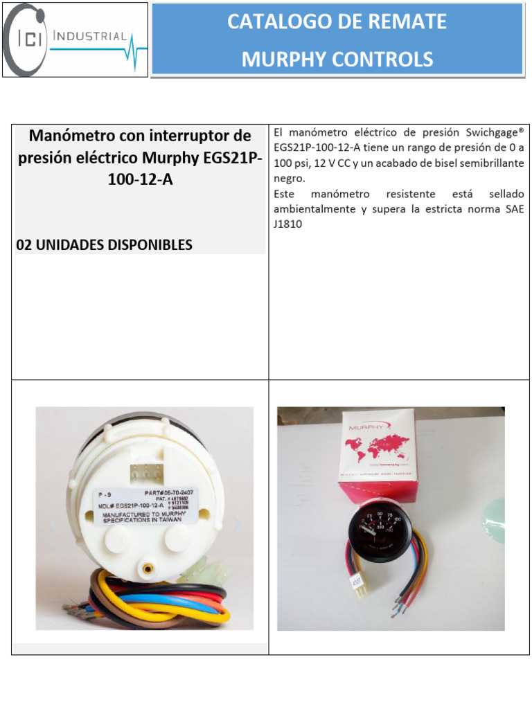 Catalogo Murphy Remate | PDF | Presión | Cambiar
