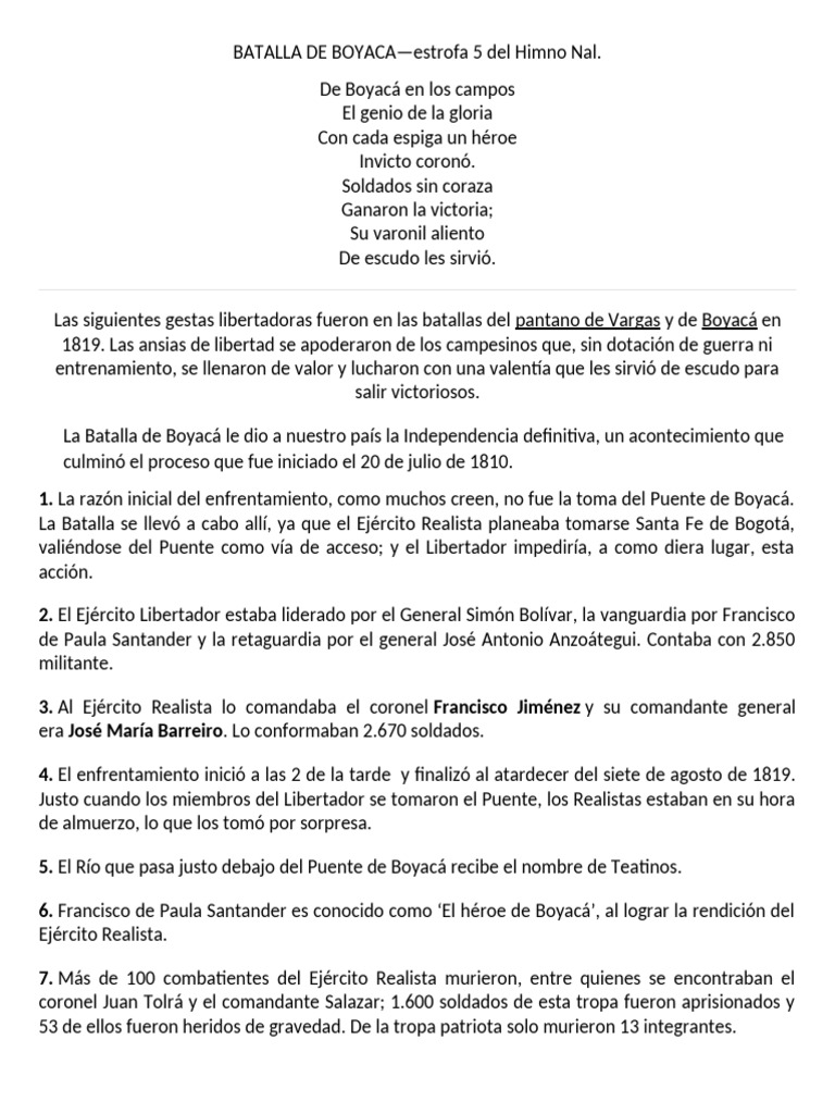 Batalla de Boyaca | PDF | Militar | Conflictos del segundo milenio