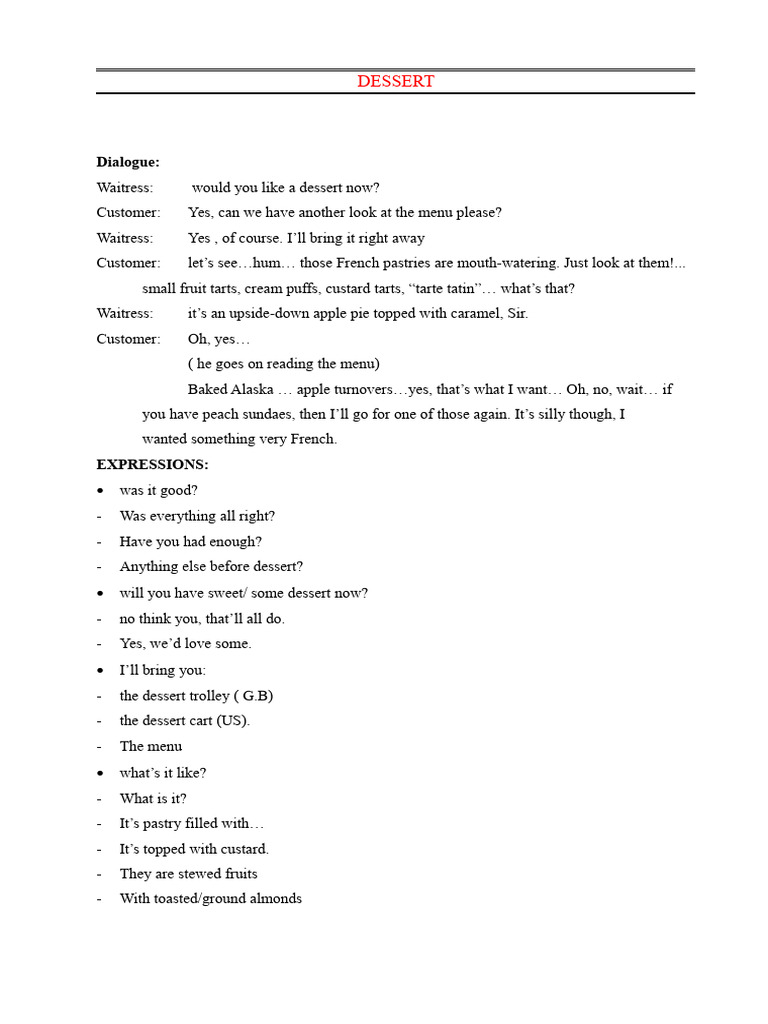 5 English For Waiters - Dessert | PDF