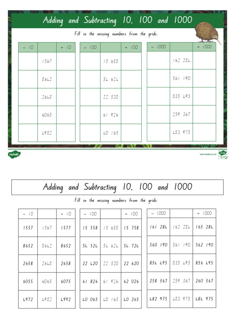 Adding and Subtracting 10 100 or 1000 To 1 000 000 | PDF