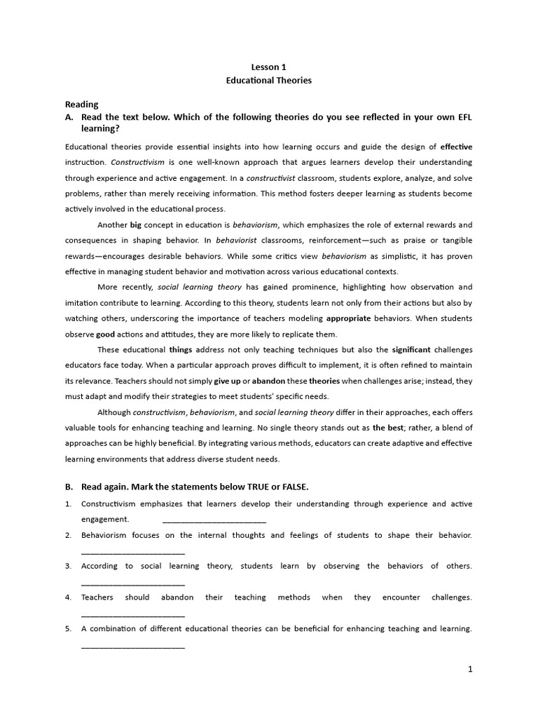 Educational Theories in EFL Learning | PDF | Constructivism (Philosophy ...