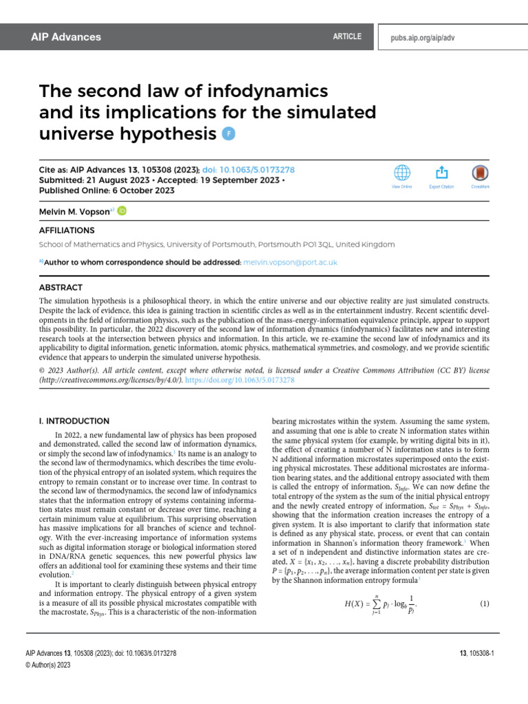 The Second Law of Infodynamics and Its Implications For The Simulated ...