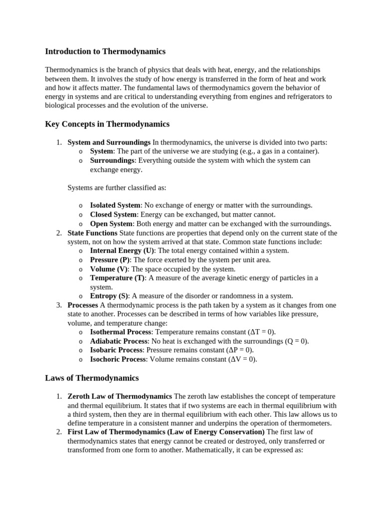 Introduction To Thermodynamics | PDF | Heat | Second Law Of Thermodynamics