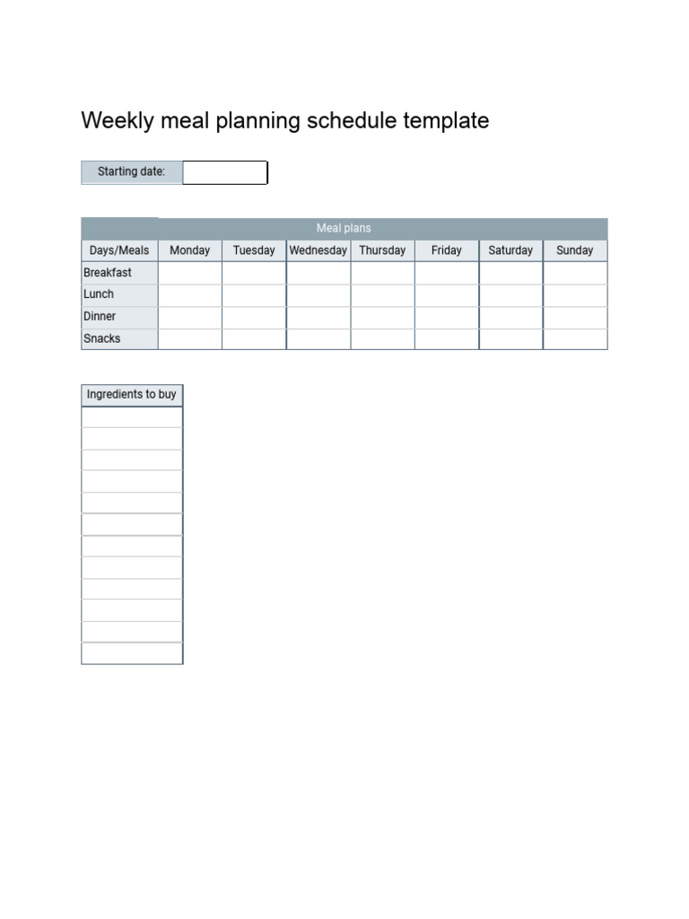 Weekly Meal Planning Schedule Template | PDF