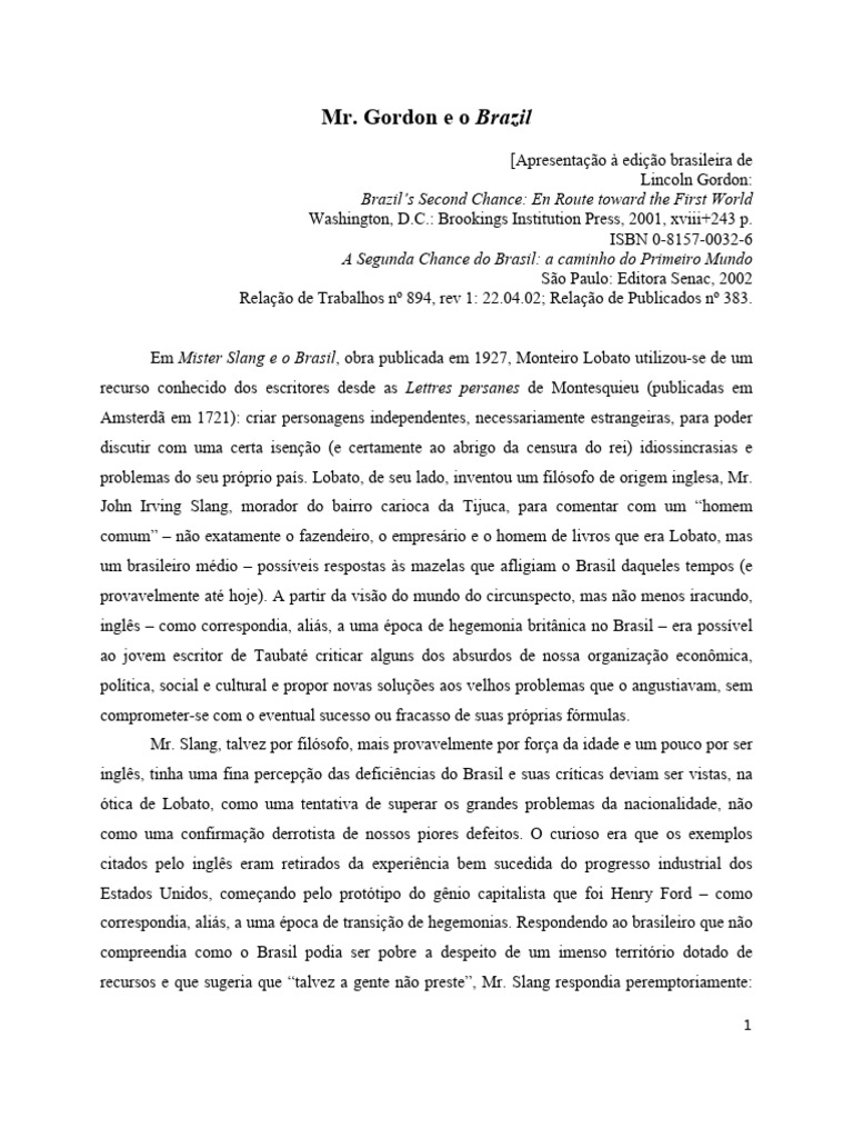 Mr. Gordon e a História do Brasil | PDF | Brasil | Economia