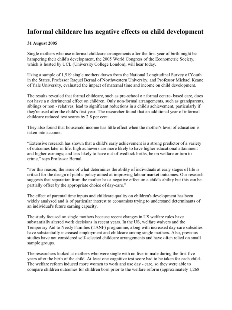 Informal Childcare Has Negative Effects On Child Development | PDF ...