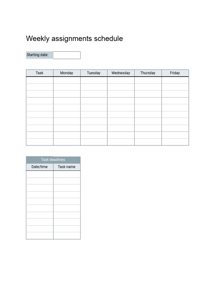 Weekly Assignments Schedule | PDF