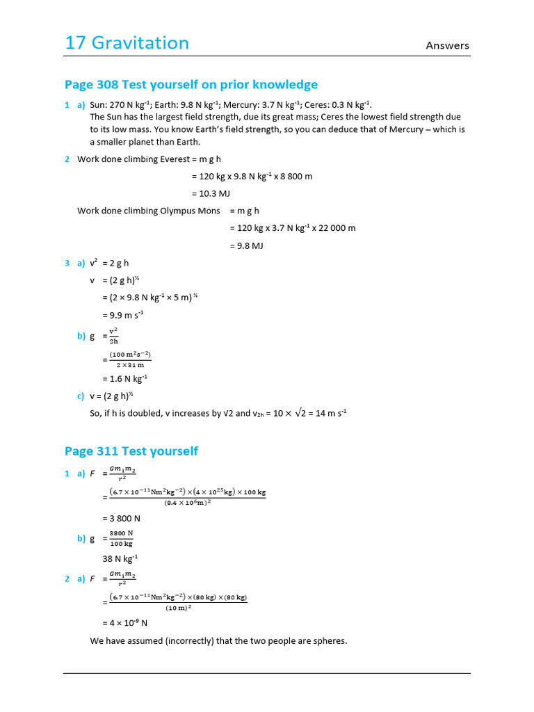 17 Gravitation Answers | PDF | Orbit | Weight