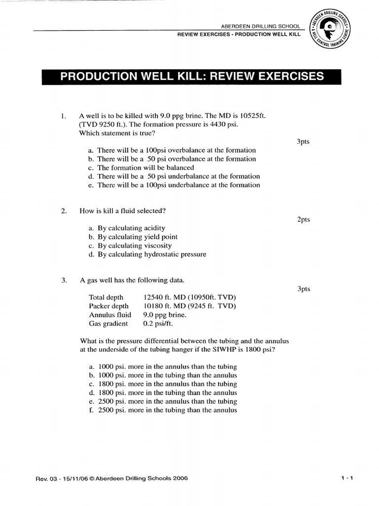 Production well kill rev ex | PDF