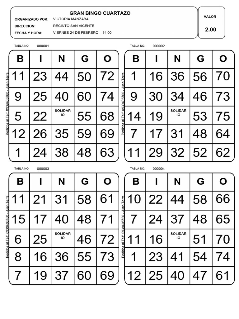 B I N G O B I N G O: Gran Bingo Cuartazo | PDF