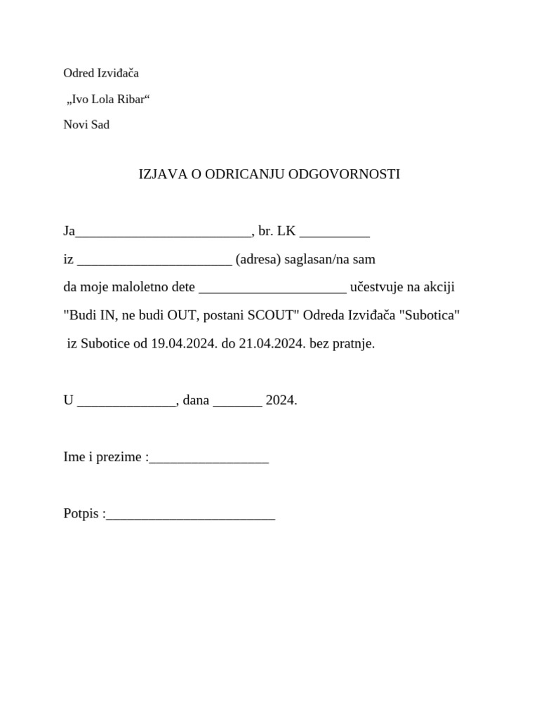 Odricanje Odgovornosti | PDF