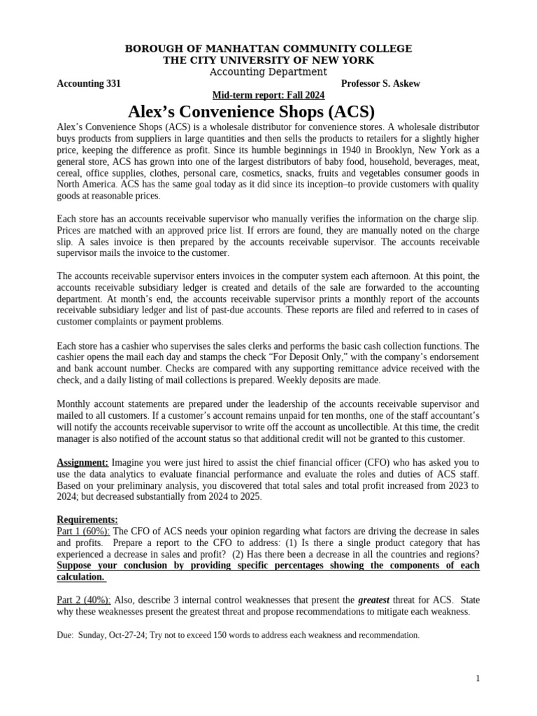 ACC331 Mid Term Case Fall B 2024 | PDF | Convenience Store | Chief ...
