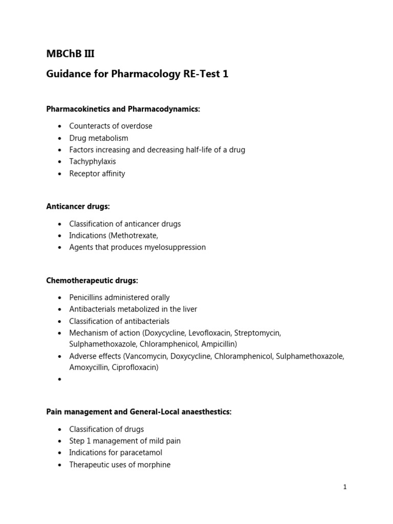 Pharmacology Re-Test Guidance MBChB III | PDF | Enzyme | Enzyme Inhibitor