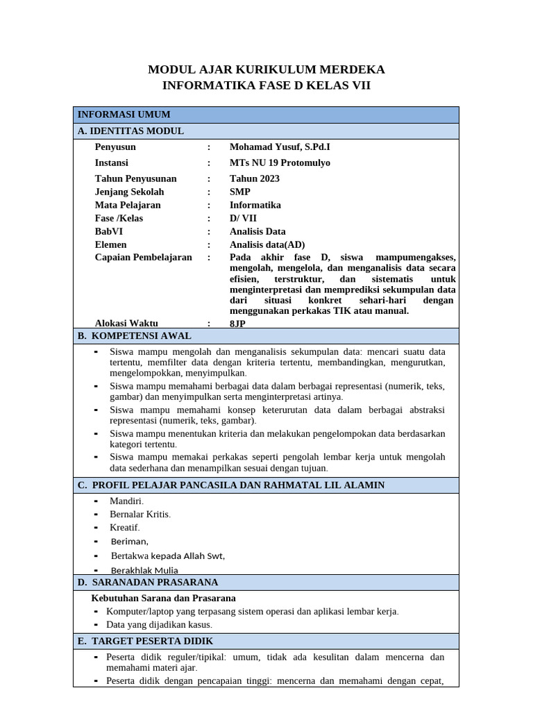 Modul Ajar Informatika Kelas 7 Fase D Bab 6 | PDF