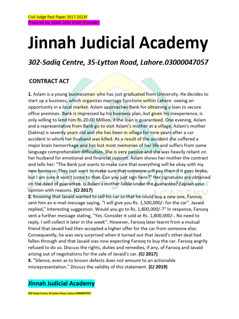 Civil Judge Past Papers 2017-2023f.jja | PDF | Legal Guardian | Lawsuit