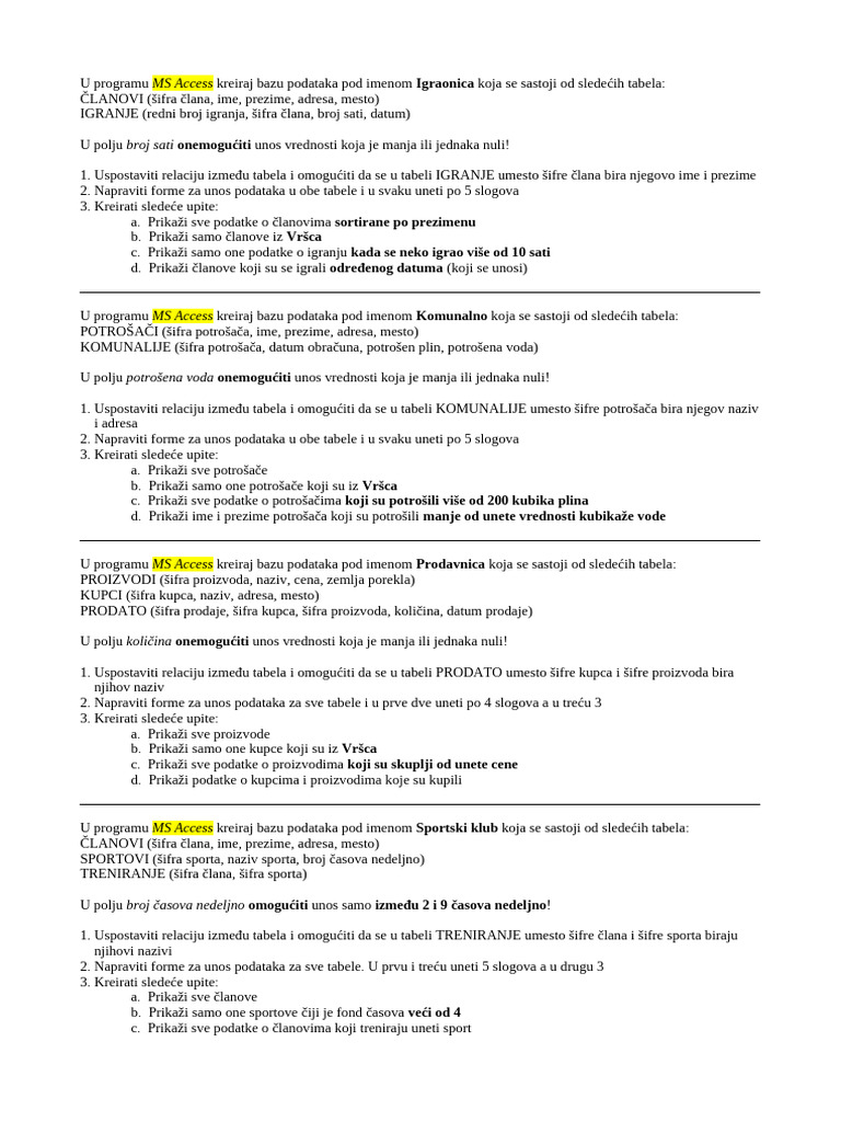 Zadaci U Access-U | PDF