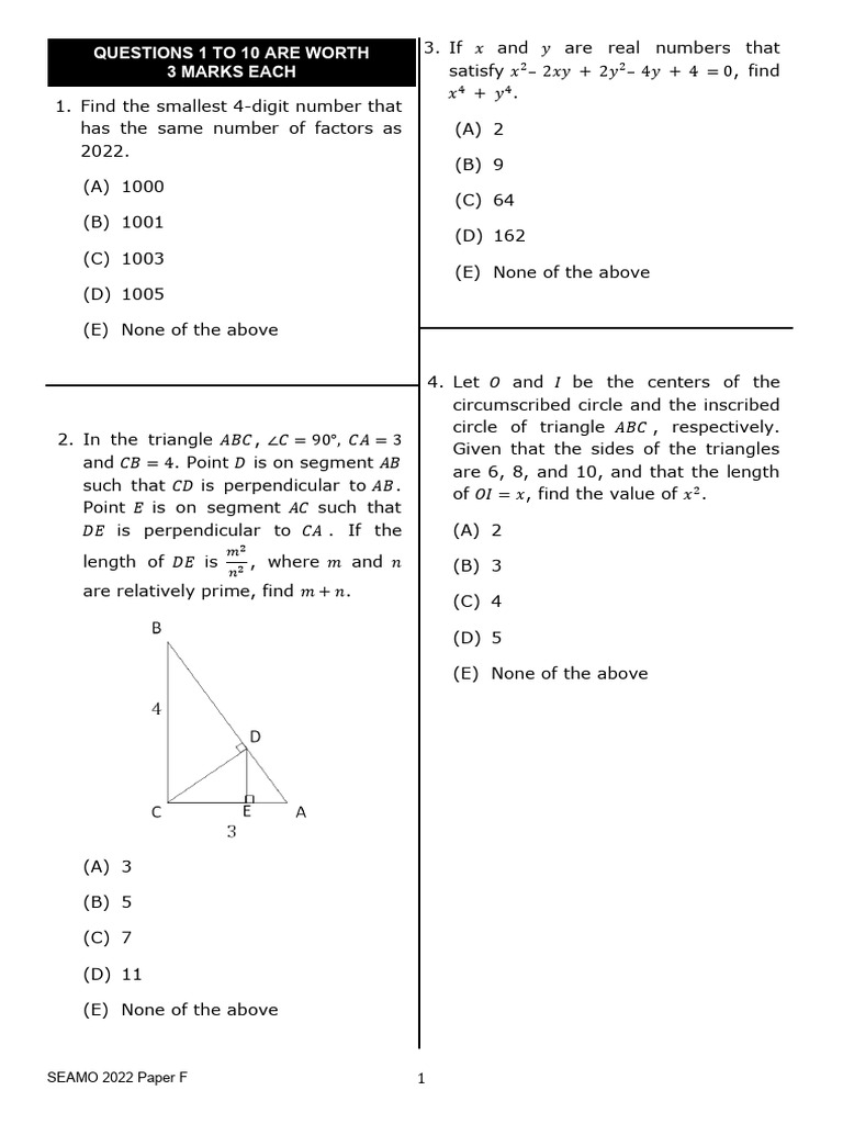 Seamo F - Past Papers 2021-2022 | PDF | Triangle | Circle