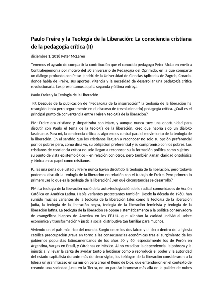 Freire y la Teología de la Liberación | PDF | Iglesia Católica