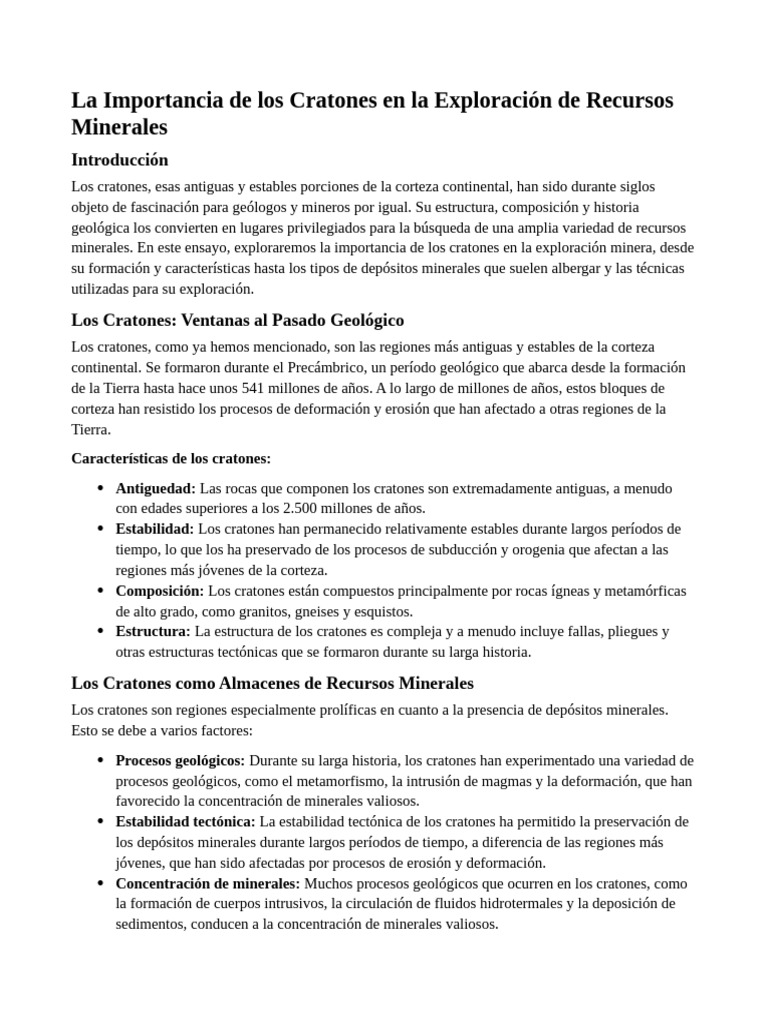 La Importancia de Los Cratones en La Exploración de Recursos Minerales ...