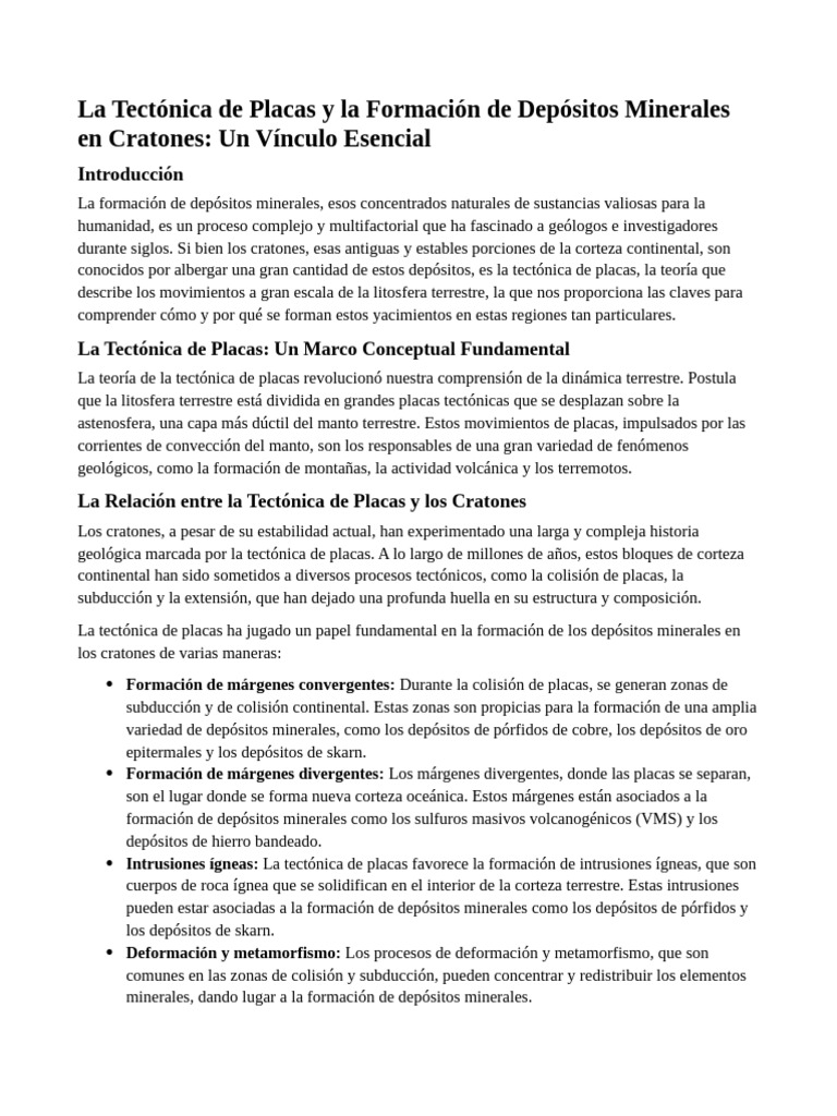 La Relación Entre La Tectónica de Placas y La Formación de Depósitos ...
