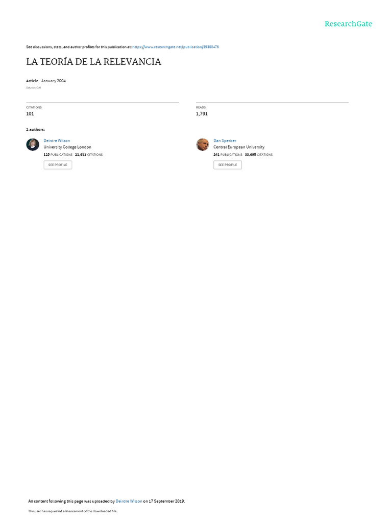 Wilson Sperber Lateoriadelarelevancia 2004 | PDF