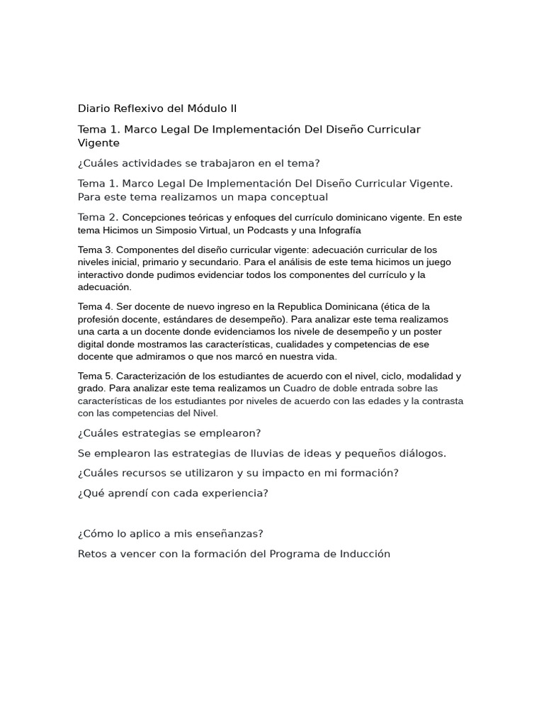 Diario Reflexivo Del Modulo II | PDF