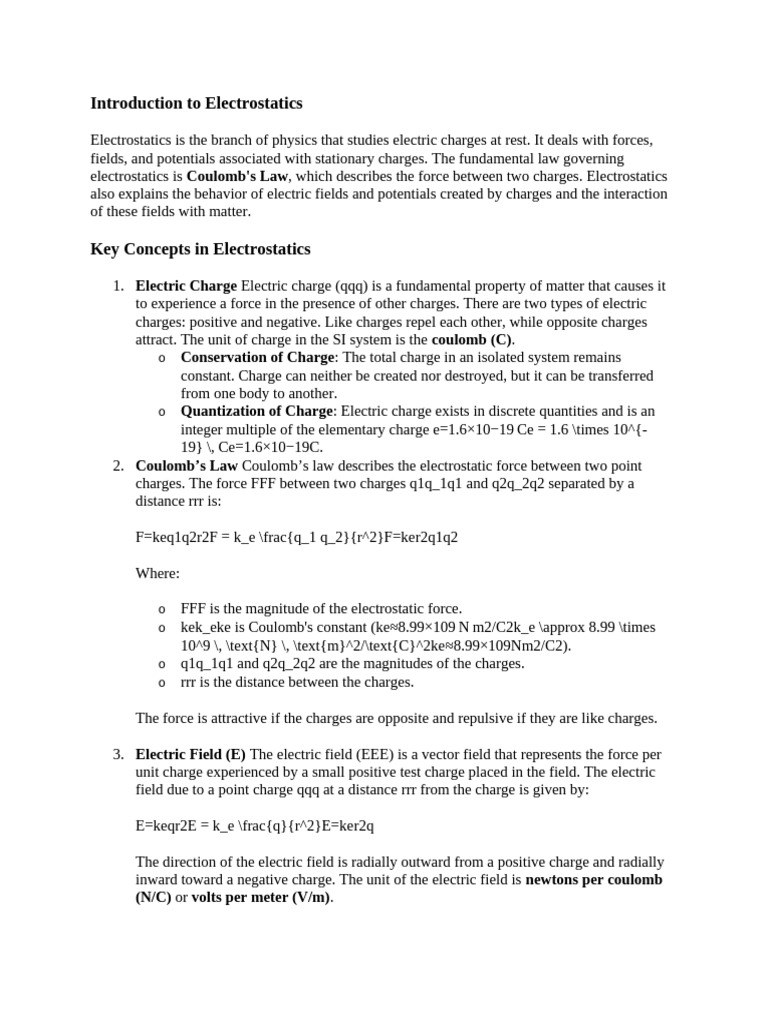 Electrostatics Basics for Physics Students | PDF | Electric Field ...