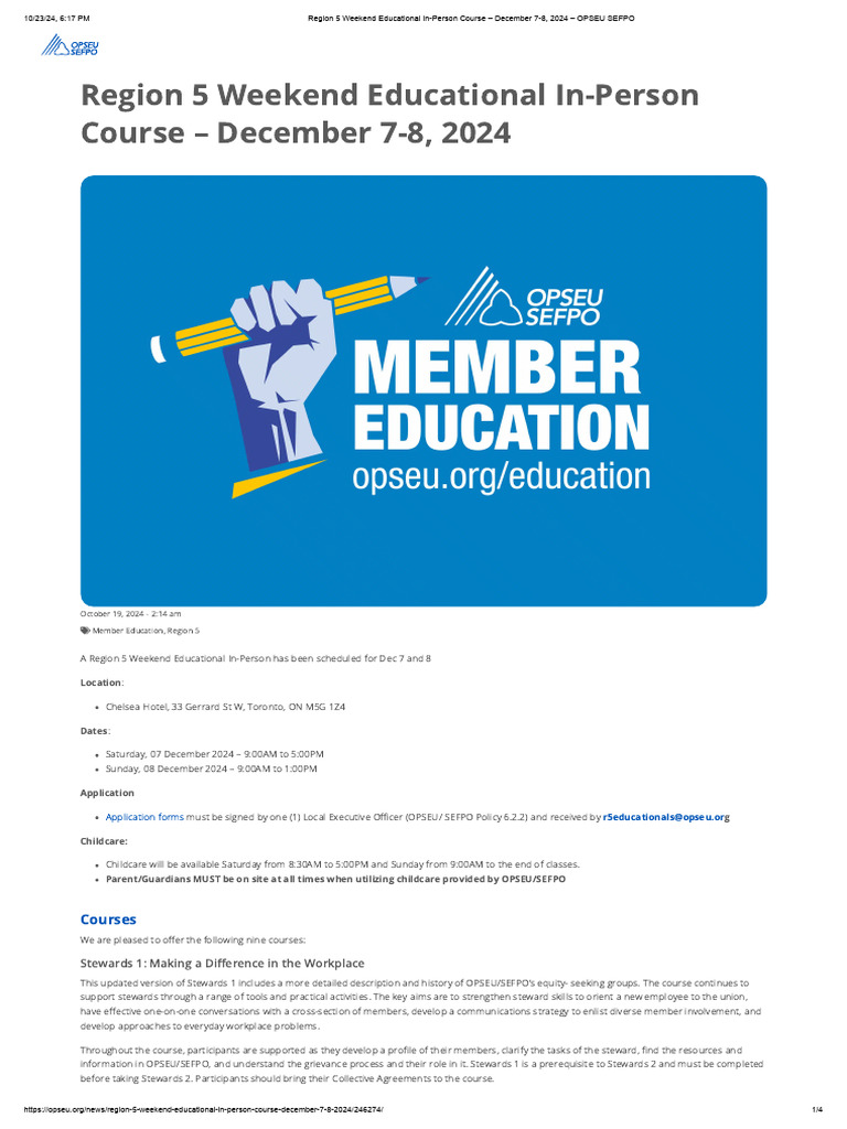 Region 5 Weekend Educational In-Person Course - December 7-8, 2024 ...