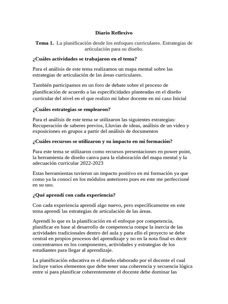 Diario Reflexivo | PDF | Maestros | Aprendizaje