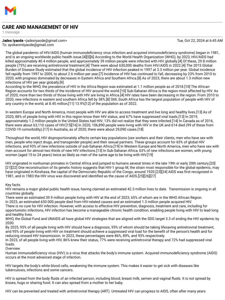 Gmail - CARE AND MANAGEMENT OF HIV | PDF | Hiv/Aids | Hiv