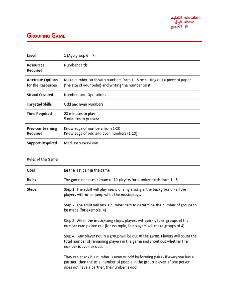 Grouping Game | PDF