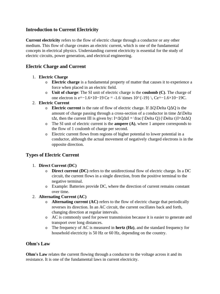 Introduction To Current Electricity Pdf Electrical Resistance And