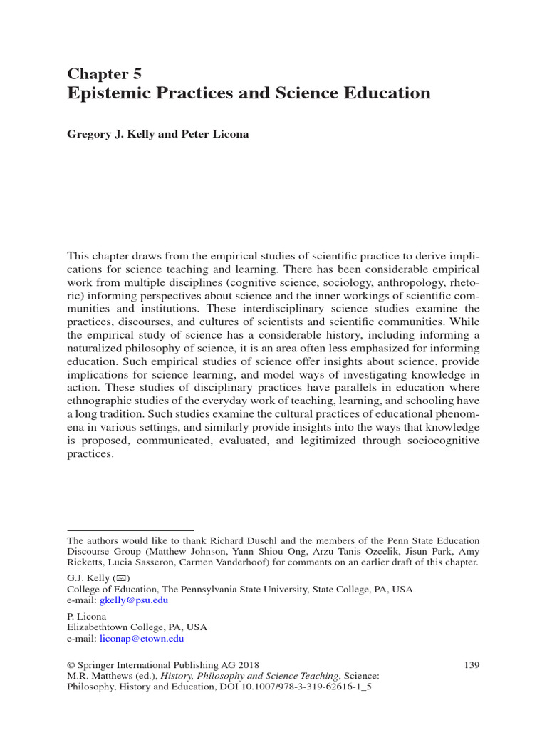 Epistemic Practices and Science Education - Kelly and Licona 2018 | PDF | Epistemology | Knowledge