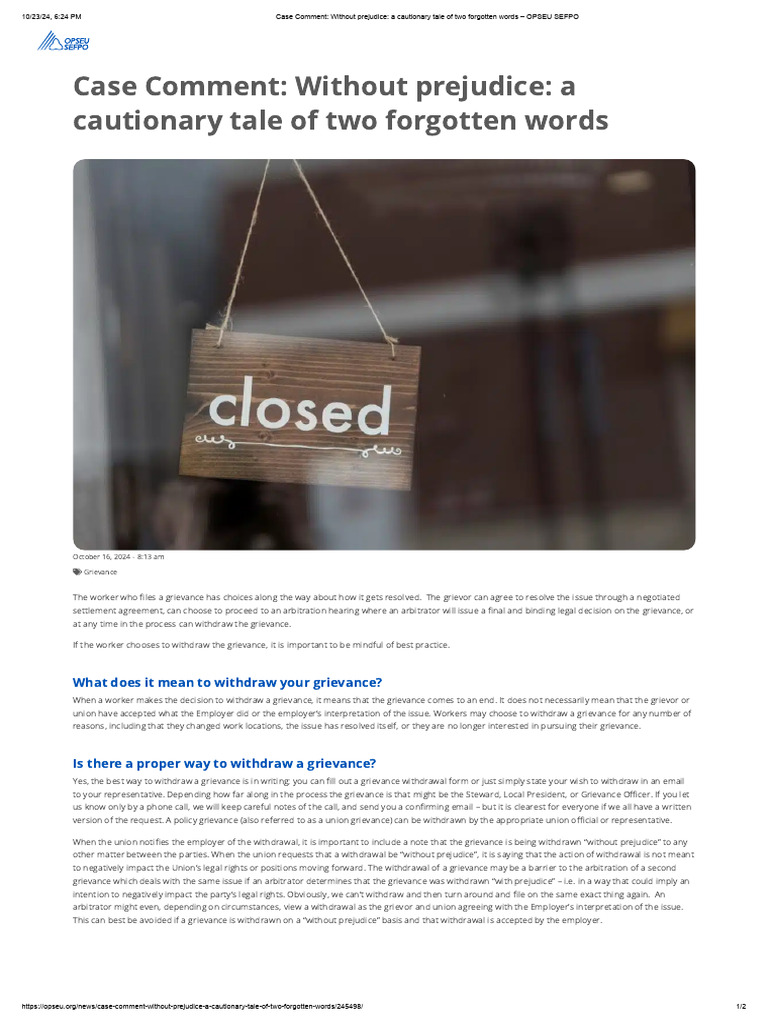 Case Comment - Without Prejudice - A Cautionary Tale of Two Forgotten ...