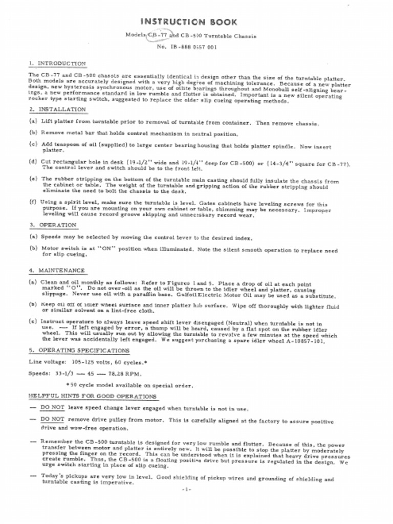 Gates CB-77 TurnTable 11 X 17 | PDF