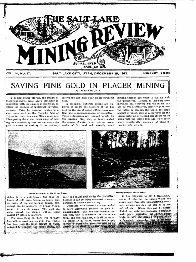 Saving Fine Gold in Placer Mining: Salt Lake City. Utah. December 15 ...