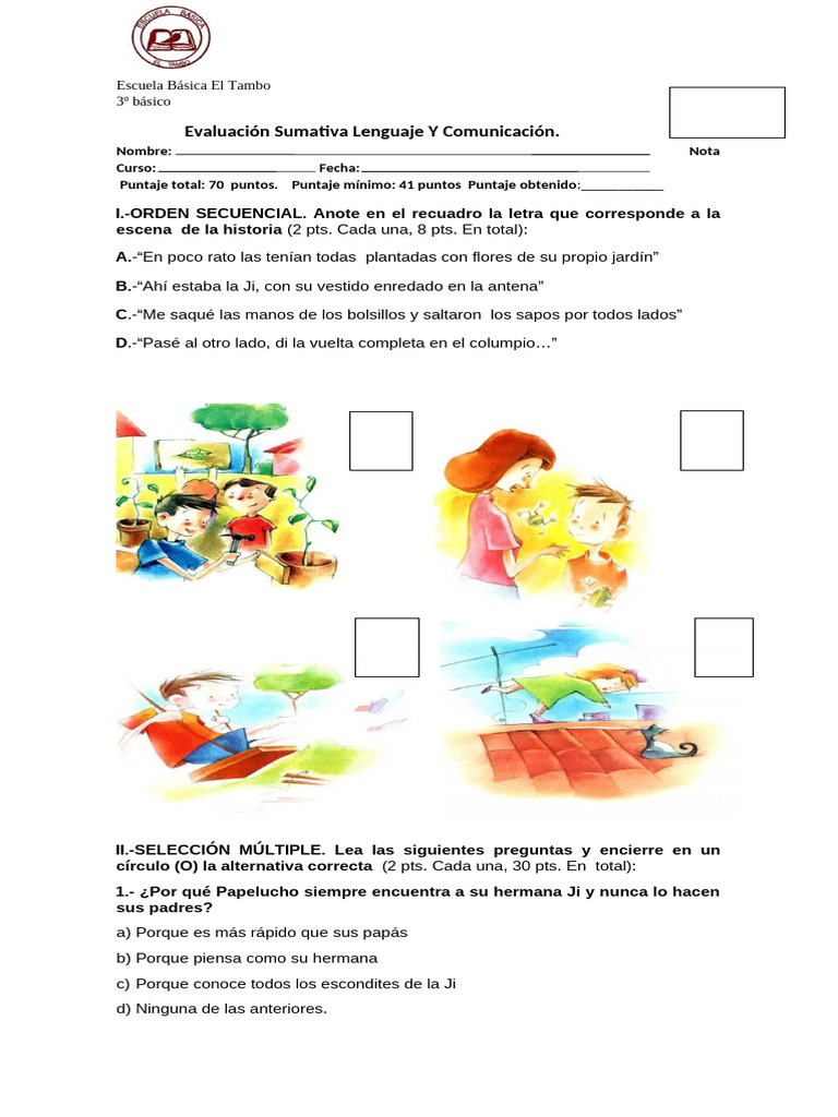 Evaluaciòn Lenguaje Papelucho y Mi Hermana Ji Tercero Bàsico | PDF | Novela negra, policíaca y ...