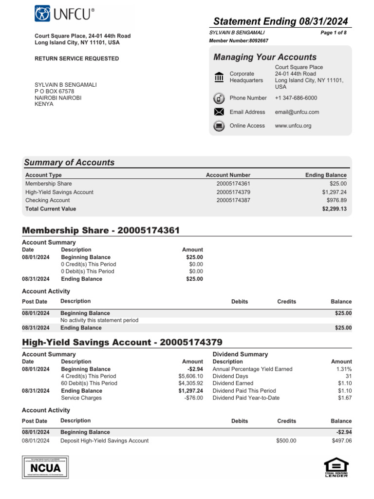 Statement Ending 08/31/2024: Summary of Accounts | PDF | Overdraft | Transaction Account