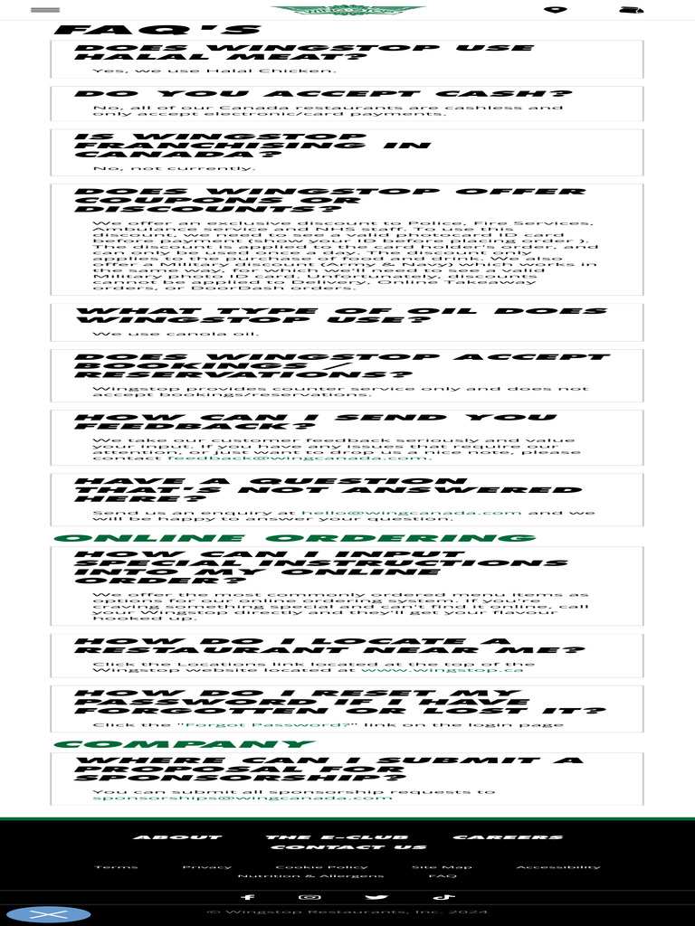 Frequently Asked Questions Wingstop | PDF