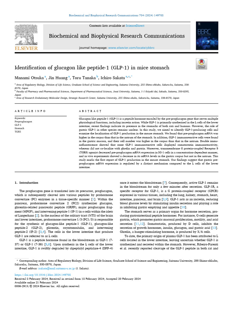 Identification of Glucagon Like Peptide-1 (GLP-1) in Mice Stomach | PDF ...