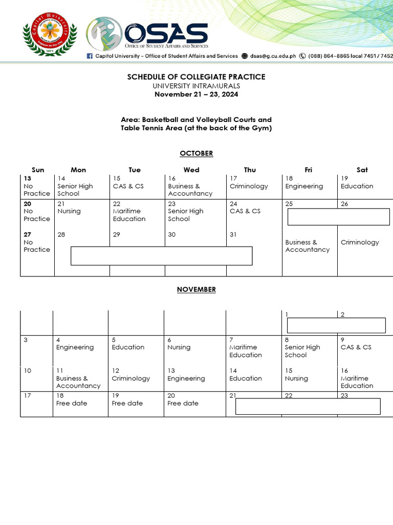 Adjusted Schedule of Sports, Dance Crew, and Dance Sports Practices and ...