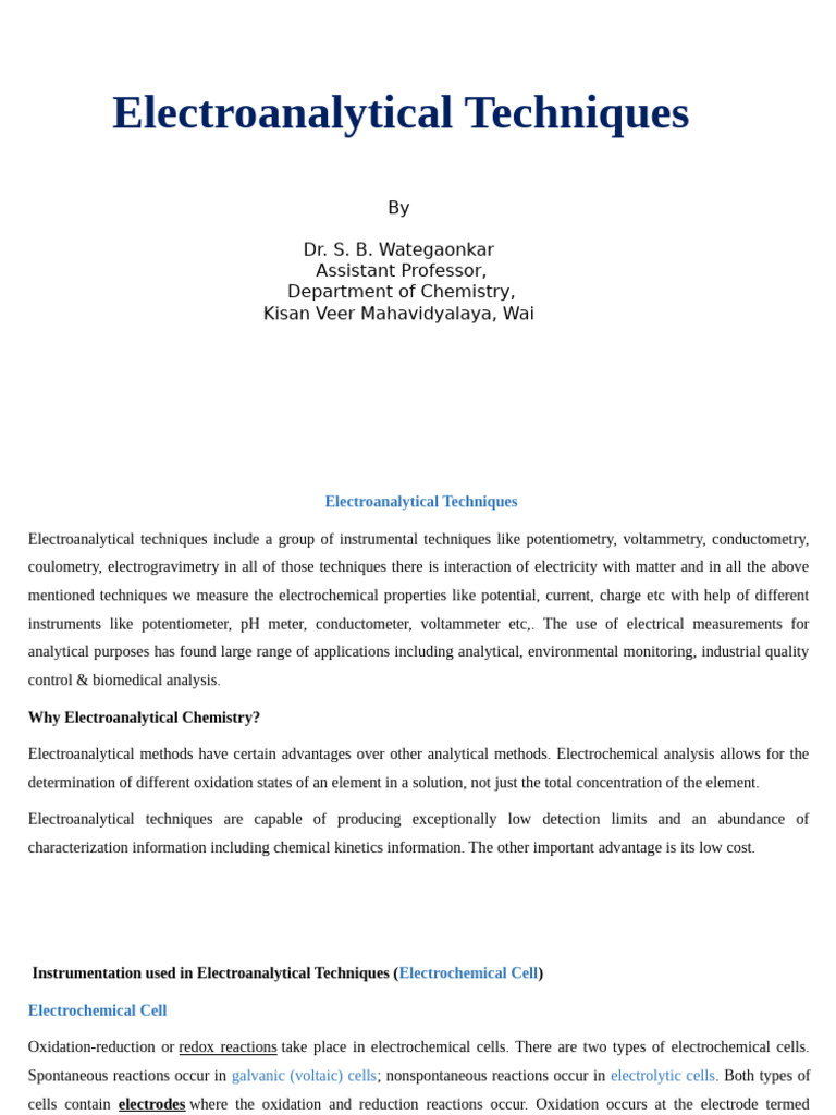 Electroanalytical Techniques | PDF | Electrochemistry | Ph